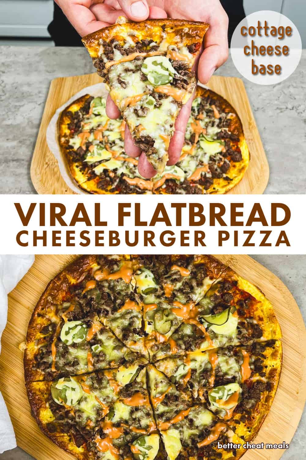 Cheeseburger Pizza with a Cottage Cheese Base - Better Cheat Meals